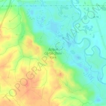 Mapa topográfico Bogue Chitto State Park, altitud, relieve